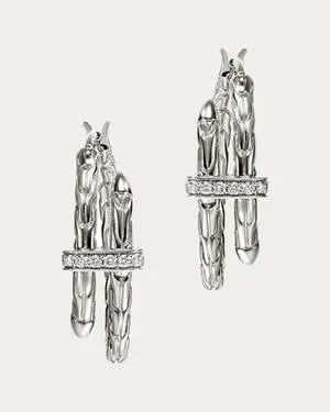 John Hardy Diamond Spear Hoop Earrings - Silver