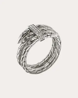 John Hardy Sterling Diamond Wide Spear Ring