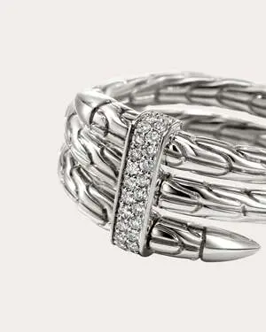 John Hardy Sterling Diamond Wide Spear Ring