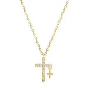 KYLIE HARPER Diamond Cz Double Cross Pendant Necklace - Gold