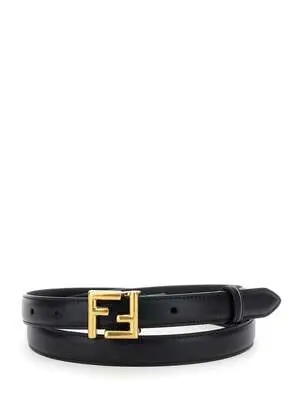 Fendi Thin Belt With Ff Buckle In Black Leather - Multicolor