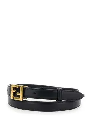 Fendi Thin Belt With Ff Buckle In Black Leather - Multicolor