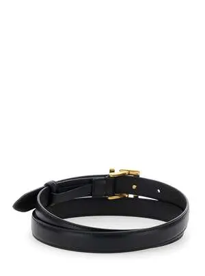 Fendi Thin Belt With Ff Buckle In Black Leather - Multicolor