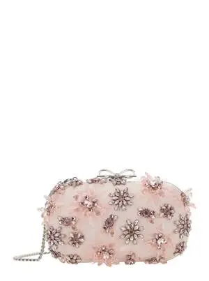 SELF-PORTRAIT Floral Bow Clutch With Floral Decorations And Tech Fabric Bow Detail Pink - Multicolor