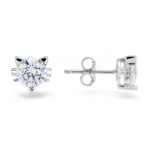 KYLIE HARPER Diamond Cz Kitty Cat Stud Earrings In Sterling - Silver