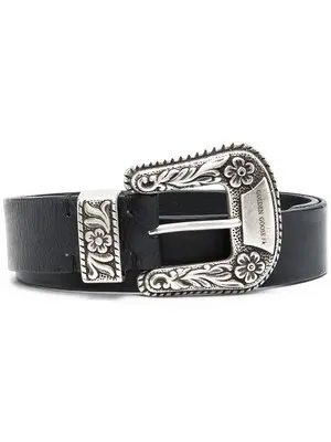 GOLDEN GOOSE Leather Belt With Engraved Buckle - Black