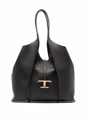 TOD'S Medium Leather Shopping Bag - Black