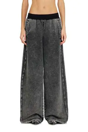 DIESEL® Wide Leg Washed Cotton Trousers With Side Bands