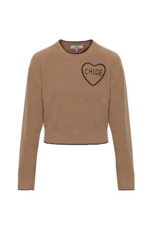 Chloé Wool Sweater With Embroidered Logo - Brown