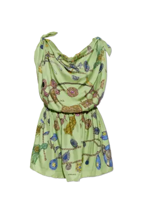 Versace Silk Dress With "broken Jewels" Print - Green