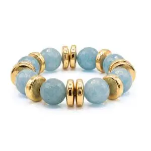 JAREDJAMIN Jaredjamin Olivia Gemstone & Gold Disc Stretch Bracelet Blue