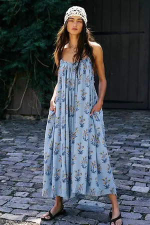 Free People Raffia Blooms Printed Jumpsuit - Raindrop Combo