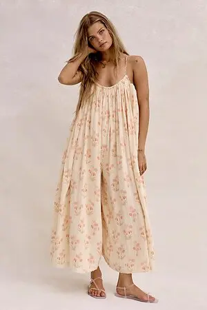 Free People Raffia Blooms Printed Jumpsuit - Tea Combo
