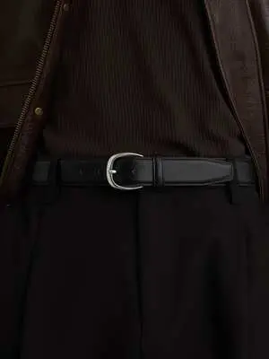 REISS Pebble Leather Curved Buckle Belt - Black
