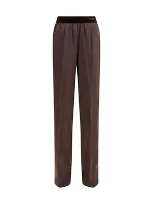 TOM FORD Stretch Silk Satin Wide Leg Pants - Brown