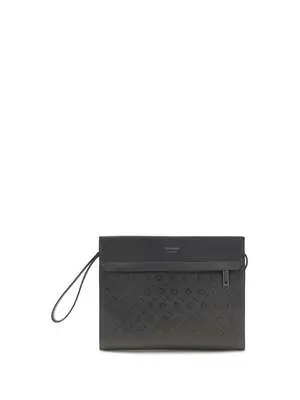 FERRAGAMO Monogram Pouch In Hammered Calfskin - Black
