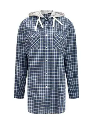Miu Miu Checked Hooded Shirt - Blue