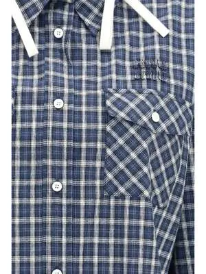 Miu Miu Checked Hooded Shirt - Blue