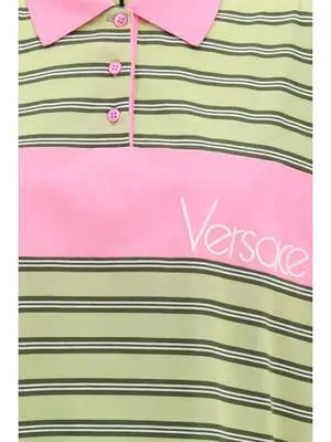 Versace Striped Intarsia Cotton Polo With Embroidered Logo - Multicolor