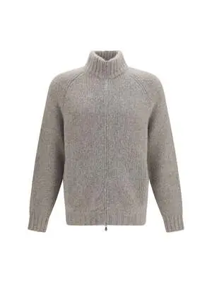 Brunello Cucinelli BRUNELLO CUCINELLI High-Neck Zip Cardigan In Cashmere And Silk Gray