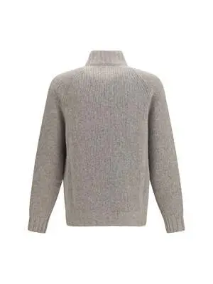 Brunello Cucinelli High-neck Zip Cardigan In Cashmere And Silk - Gray