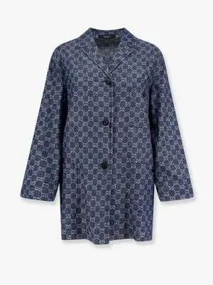 Gucci All-over Gg Motif Cotton Shirt - Blue