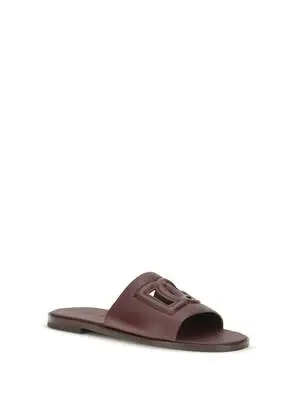 Dolce & Gabbana Grained Leather Flat Sandals With Cut-out Logo