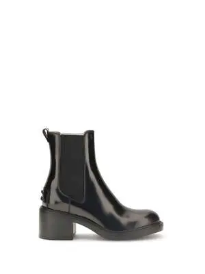 TOD'S Leather Chelsea Boots With Embossed Monogram - Black