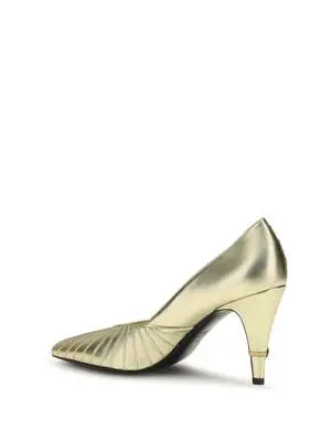 Versace Metallic Leather Pointed Toe High Heel Pumps - Gold