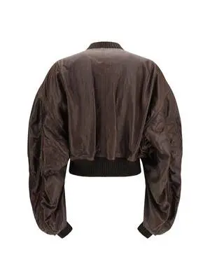 Rick Owens Cropped Leather Bomber Jacket - Brown