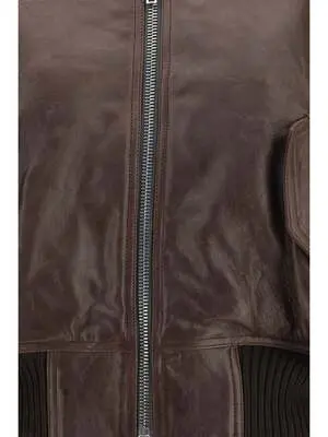 Rick Owens Cropped Leather Bomber Jacket - Brown