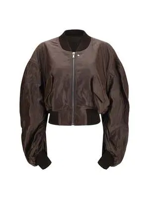 Rick Owens Cropped Leather Bomber Jacket - Brown