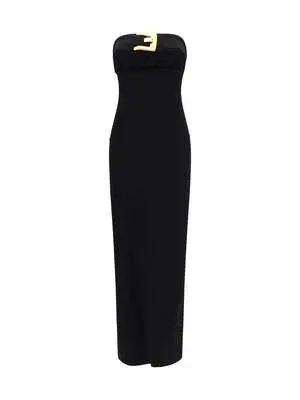 Balmain Long Stretch Viscose Dress - Black