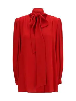 Valentino Garavani Silk Georgette Blouse With Balloon Sleeves - Red