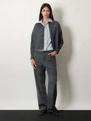 Miu Miu Light Grey Denim Shirt With Embroidered Logo - Multicolor