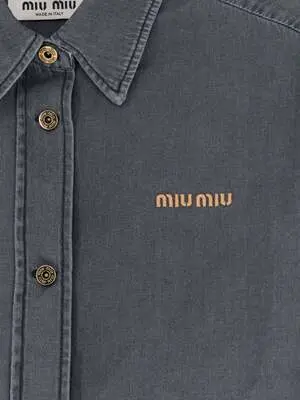 Miu Miu Light Grey Denim Shirt With Embroidered Logo - Multicolor