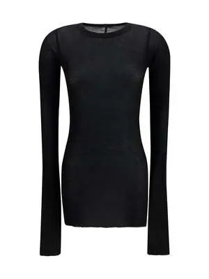 Rick Owens Long Sleeve Ribbed Knit Crew Neck Top - Black