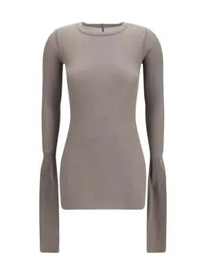 Rick Owens Ribbed Knit Long Sleeve Top - Gray