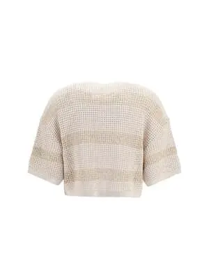 Brunello Cucinelli Striped Openwork Cotton Cardigan