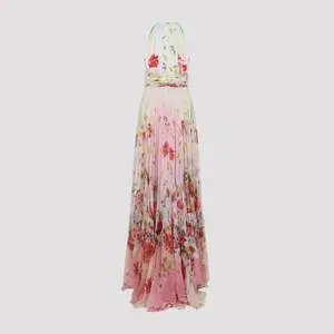 Roberto Cavalli Floral Print Halter Neck Silk Dress - Multicolor