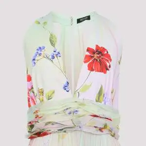 Roberto Cavalli Floral Print Halter Neck Silk Dress - Multicolor