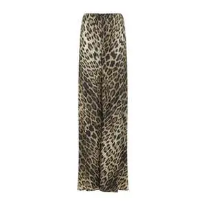 Roberto Cavalli Roberto Cavalli Jaguar Print Viscose Satin Wide Leg Pants Multicolor