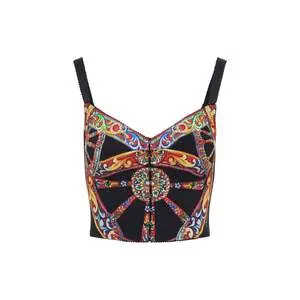 Dolce & Gabbana Charmeuse Carretto Top - Black