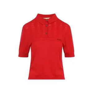 Marni Pointelle Knit Polo - Red
