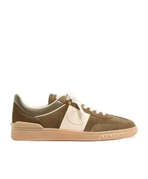 Valentino Garavani Upvillage Low Top Trainer In Split Leather And Calfskin Nappa Leather - Nude