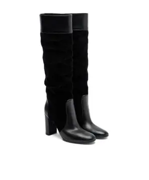 GIANVITO ROSSI Leather And Corduroy Knee-high Boots - Black