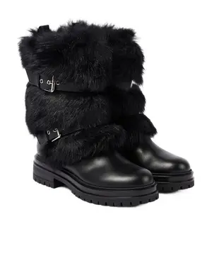 GIANVITO ROSSI Leather And Shearling Biker Boots - Black
