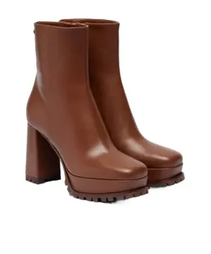 GIANVITO ROSSI Leather Platform Ankle Boots - Brown