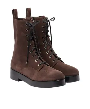 AQUAZZURA Suede Combat Boots - Black