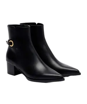GIANVITO ROSSI Solid Color Leather Ankle Boots - Black